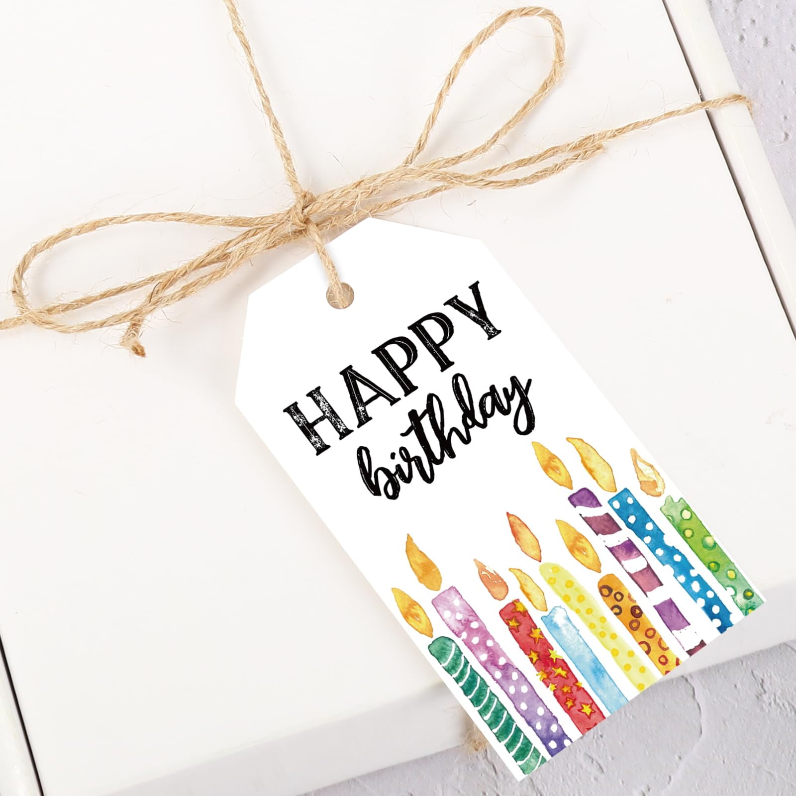 Whaline 100Pcs HappyITSC Birthday Paper Gift Tags with Hemp Rope ...