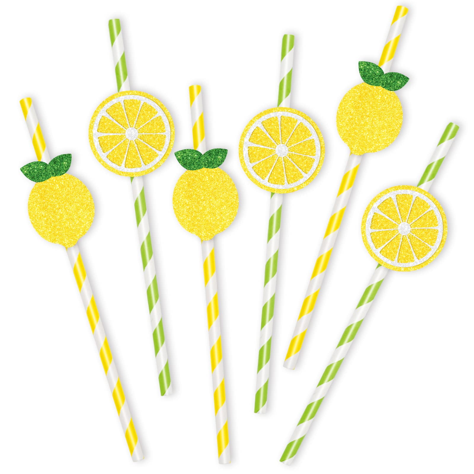 Whaline 100Pcs Summer Paper Straws Glitter Lemon Disposable Paper ...