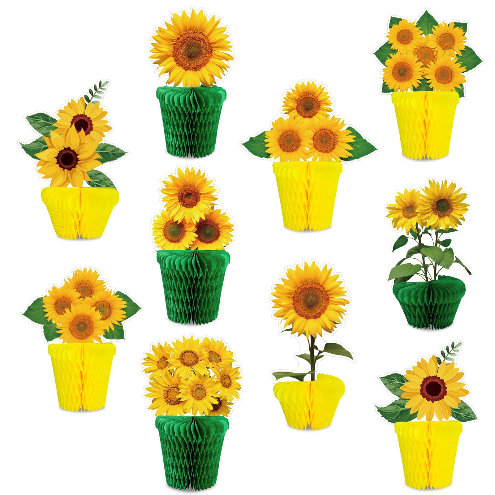Whaline 10Pcs Sunflowers Honeycomb Table Centerpieces Sunflowers Party ...