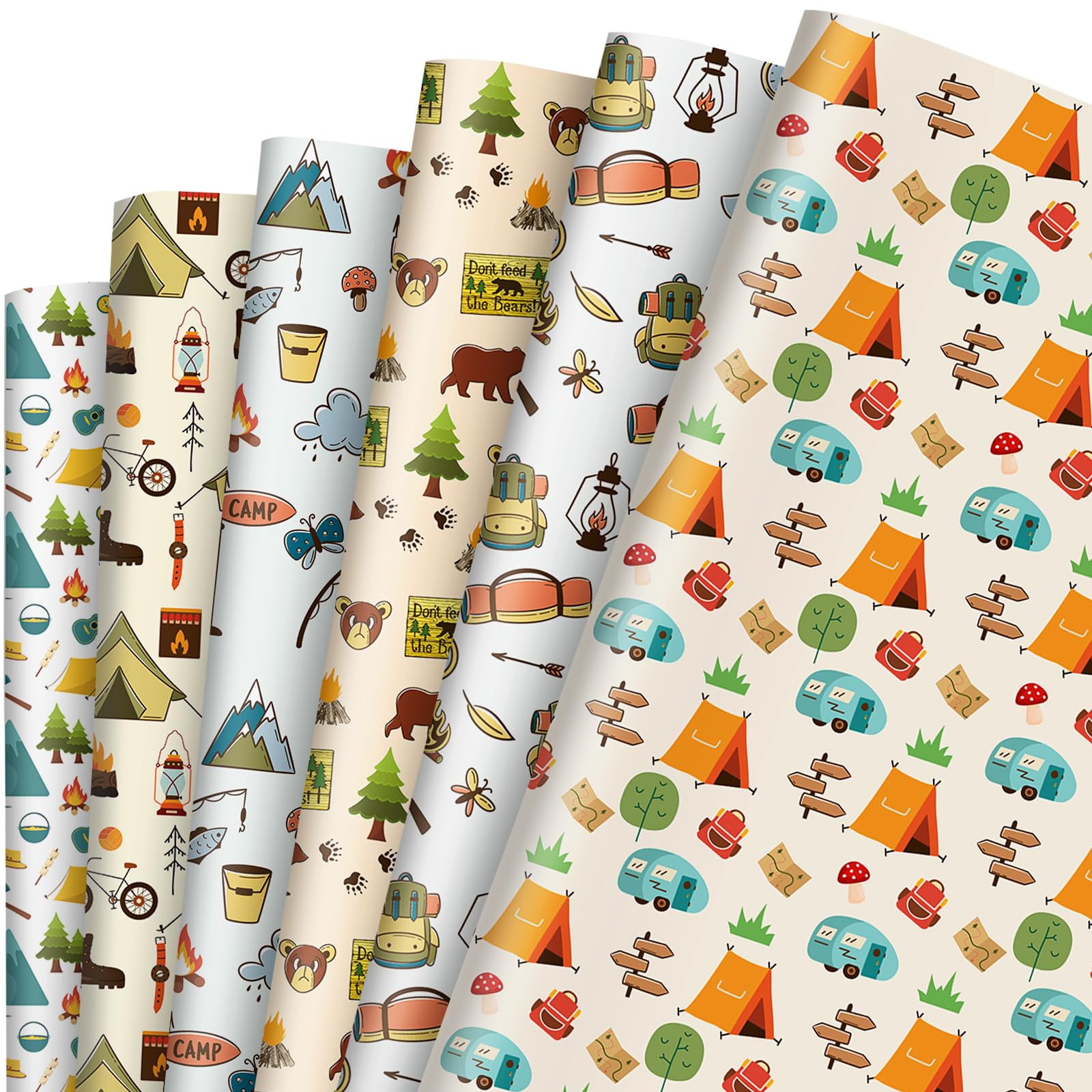 Whaline 12 Sheet Camping Wrapping Paper Tent Bear Tree Mountain Gift ...