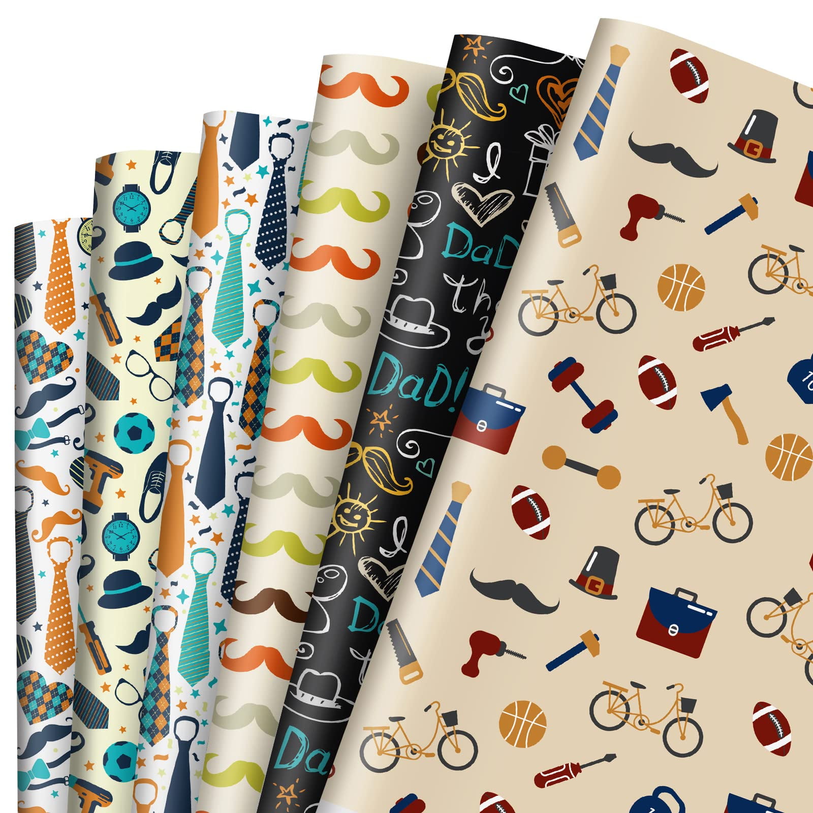 Whaline 12 Sheet FEV6 Father's Day Wrapping Paper Necktie Watch Print ...