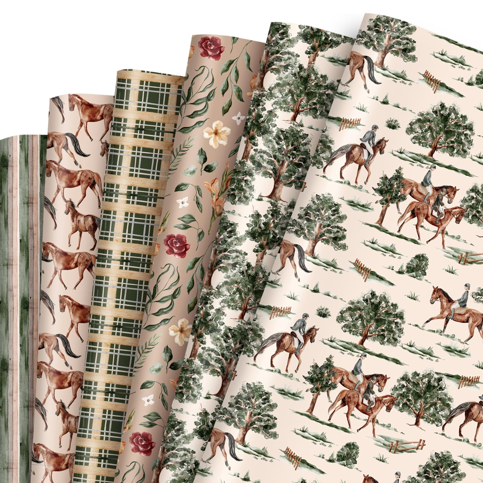 Whaline 12 SheetsITSC Horse Wrapping Paper - Not Roll - Watercolor Pony ...
