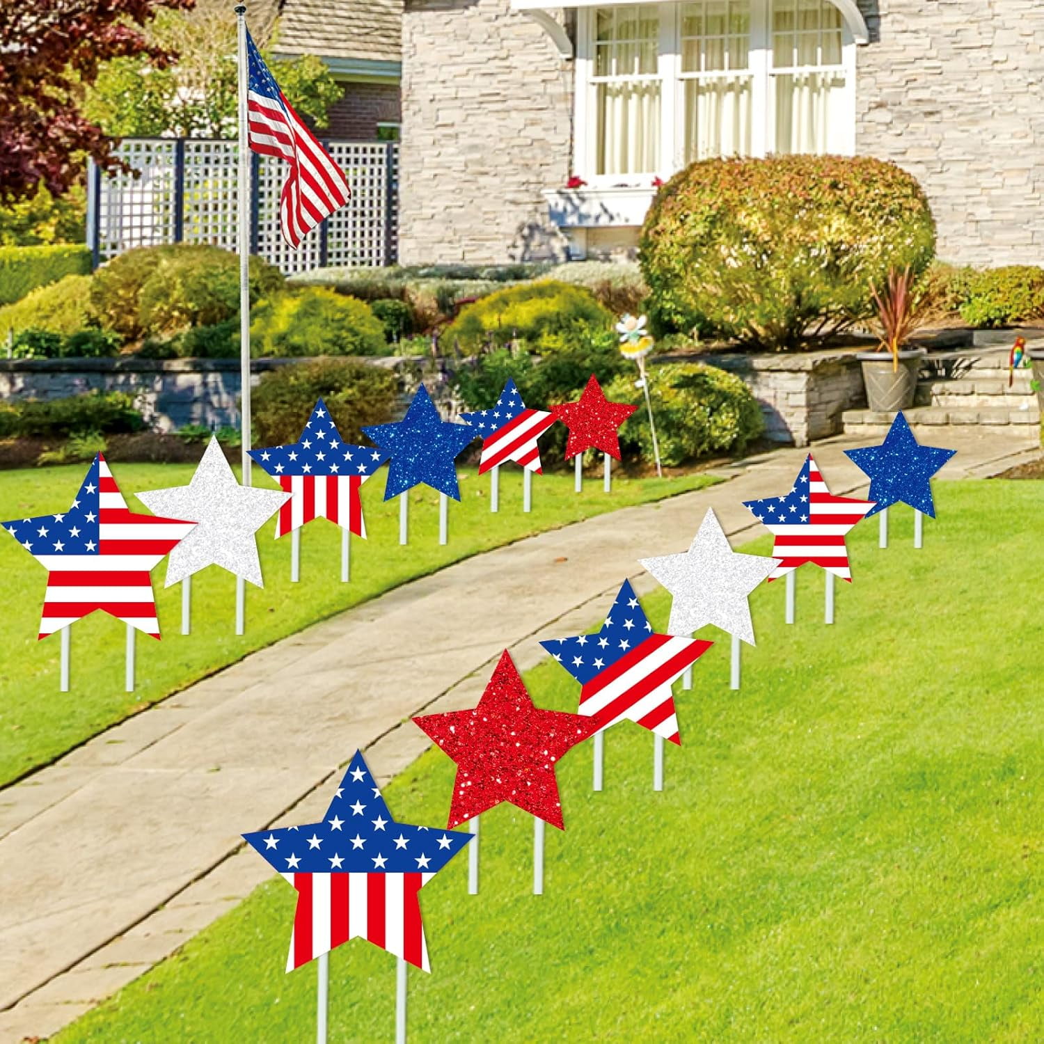 Whaline 12Pcs 4th of July Yard Signs Patriotic Star Yard Sign with ...