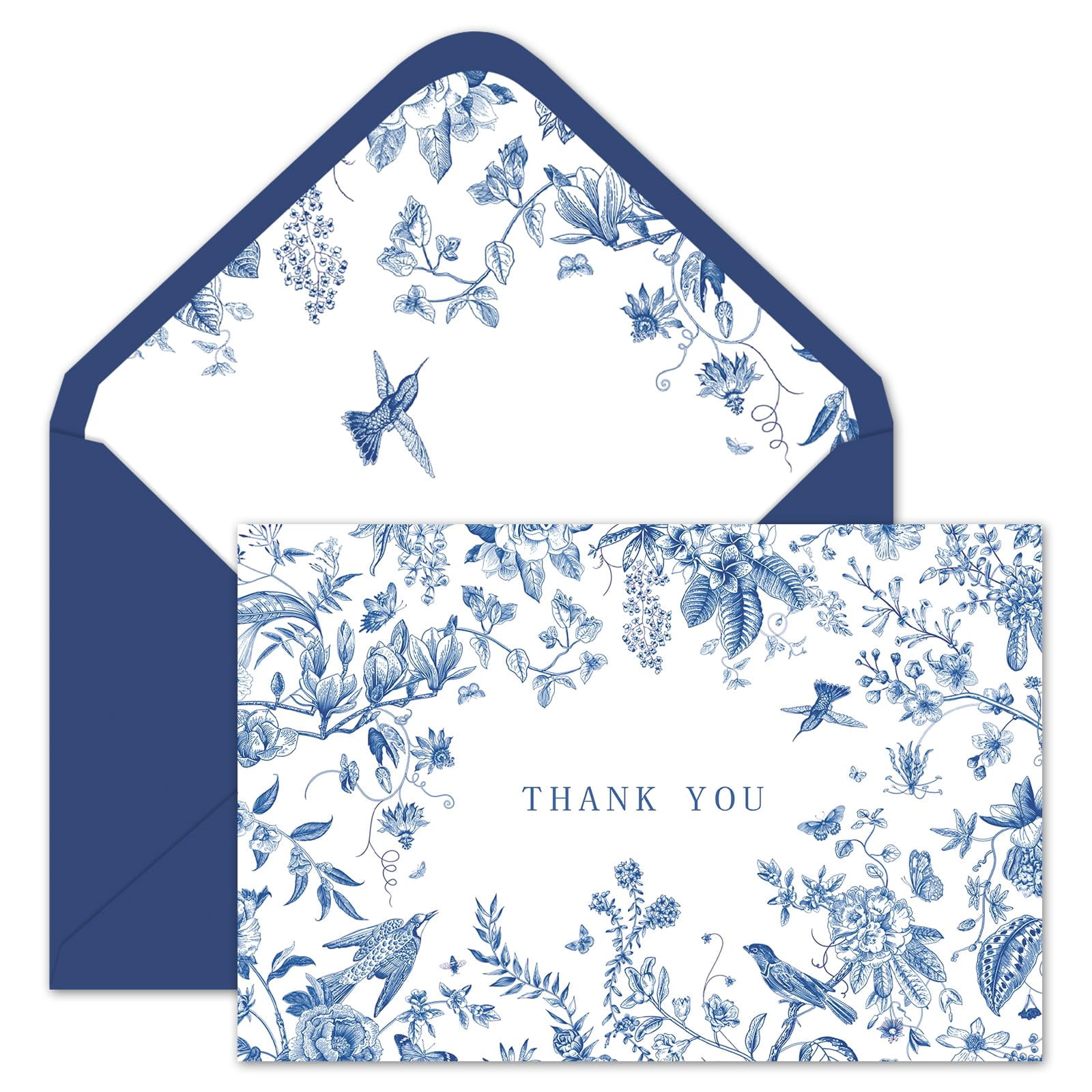 Whaline 24 Pack Flower Bird Thank You Card Blue and White Floral ...