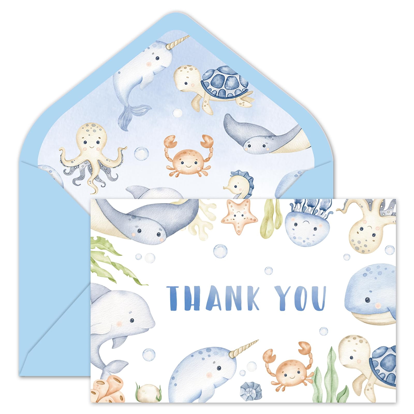 Whaline 24Pcs Under the Sea Thank You Cards Watercolor Marine Animals ...