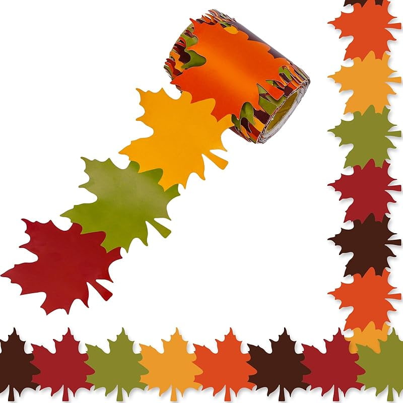 Whaline 32.8Ft Fall Bulletin Board Borders Maple Leaves Shape Die-Cut ...
