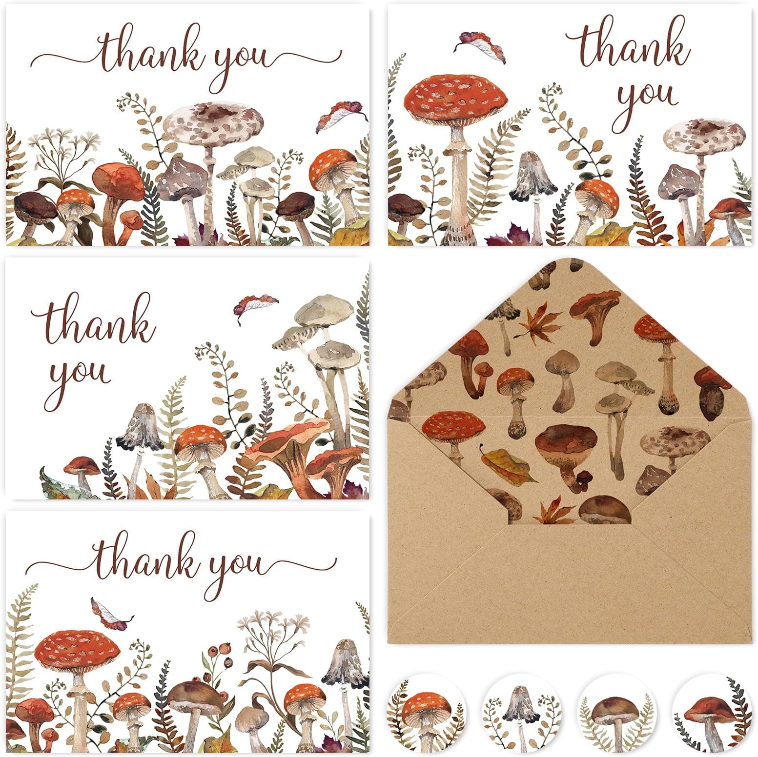 Whaline 32 Packs Fall Thank You Cards Autumn Mushroom Greeting Cards ...