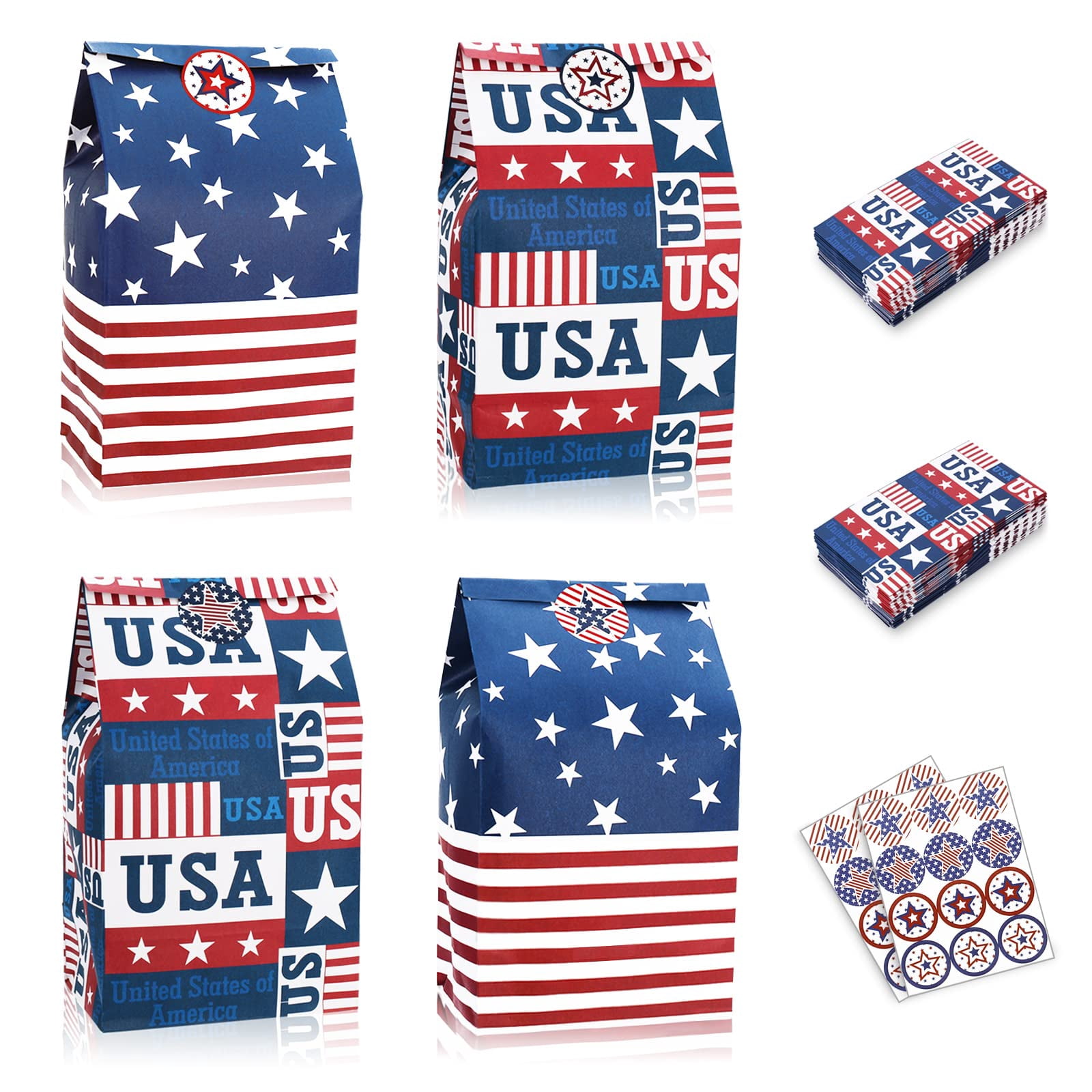 Whaline 36 Pack PresNok Patriotic Treat Bags with Tag Stickers American ...