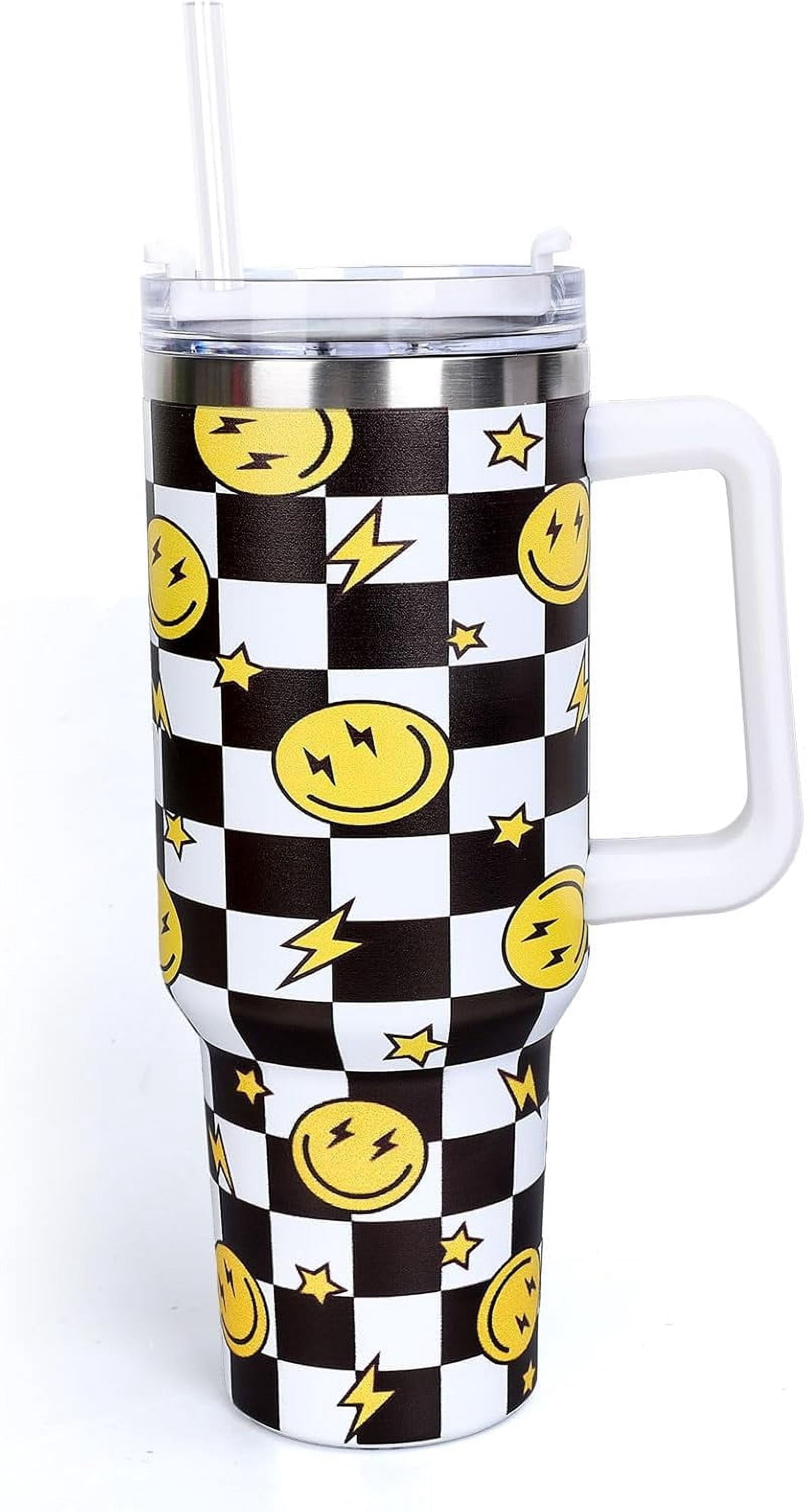40oz One Happy Dude Tumbler with Handle Straw and Lid Checkered Smile ...