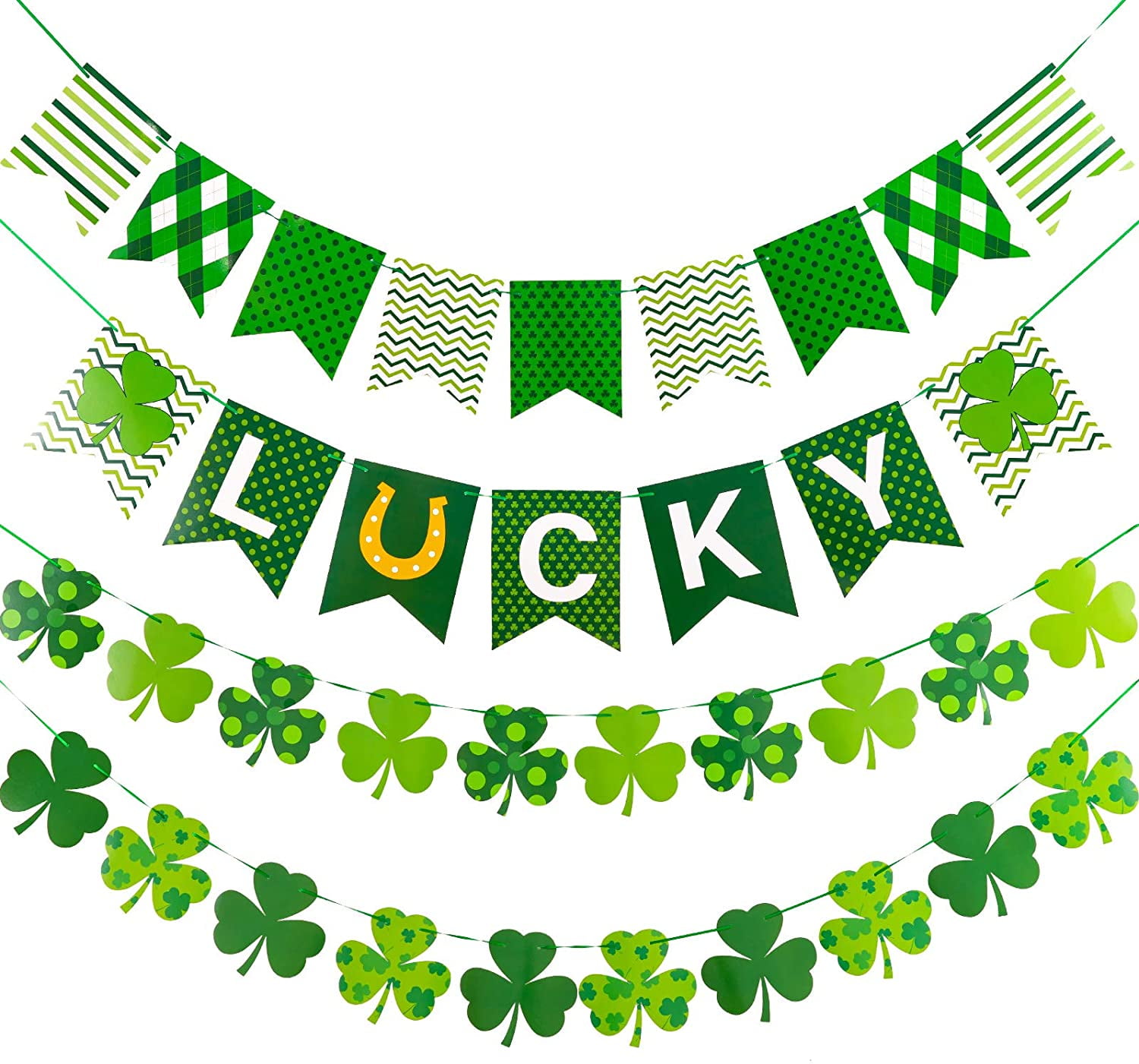 Whaline 4pcs St. Patrick's Day Banner Decoration Pre-Assembled Cartoon Holiday Flag Garland ...
