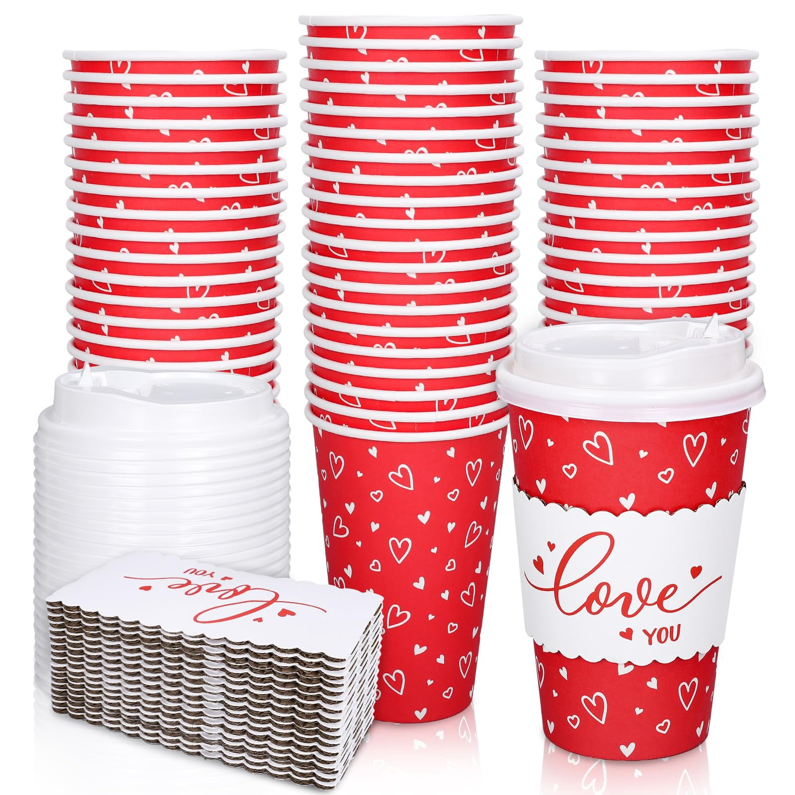 Whaline 50 Set AJH3 Mother's Day Red Heart Disposable Coffee Cups with ...