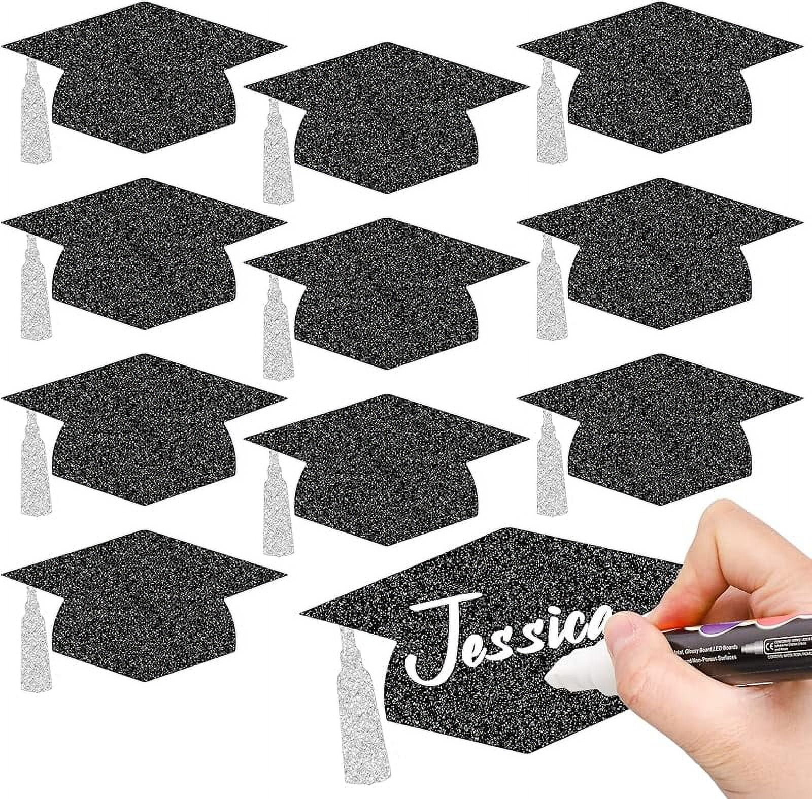 Whaline 50Pcs Grad Caps Cutouts Glitter Black Gold 2024 Graduation Hat ...