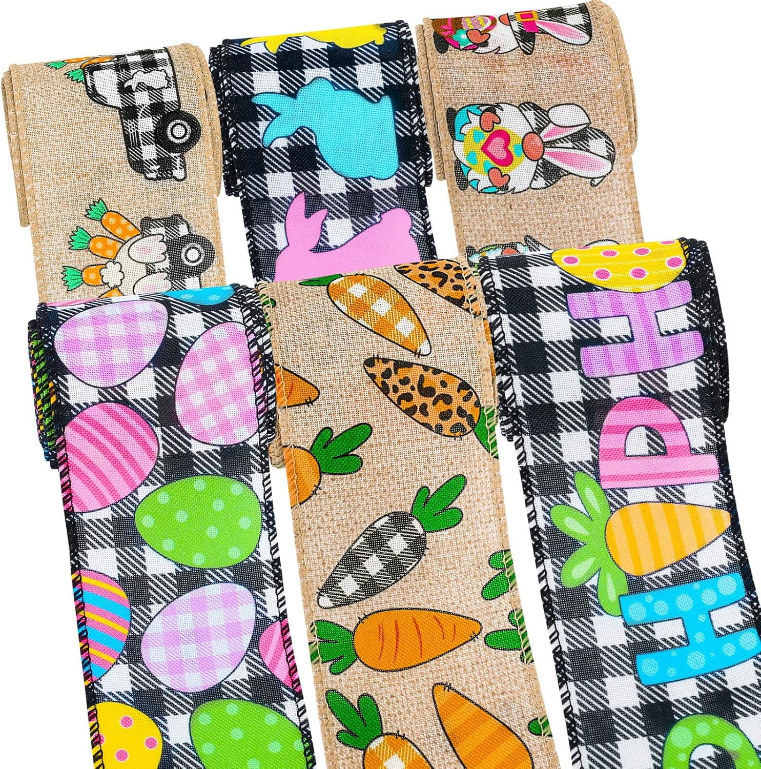 Whaline 6 Roll Easter Wired Edge Ribbon 30 Yards Easter Bunny Rabbit ...