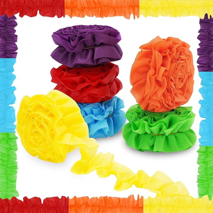 Whaline 6 Rolls Ruffled Bulletin Board Borders Rainbow Color Rolled ...