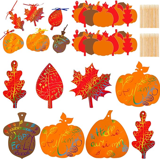 Whaline 60 Pack Fall Harvest Rainbow Scratch Art Set Colorful Scratch ...