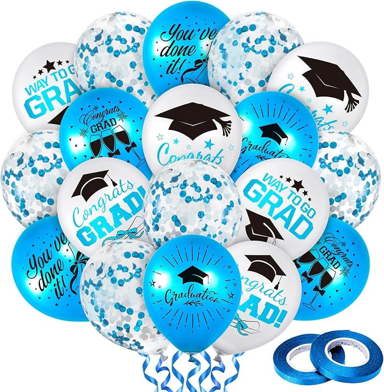 Whaline 60Pcs Graduation Party Balloon Set 7 Designs Blue White ...