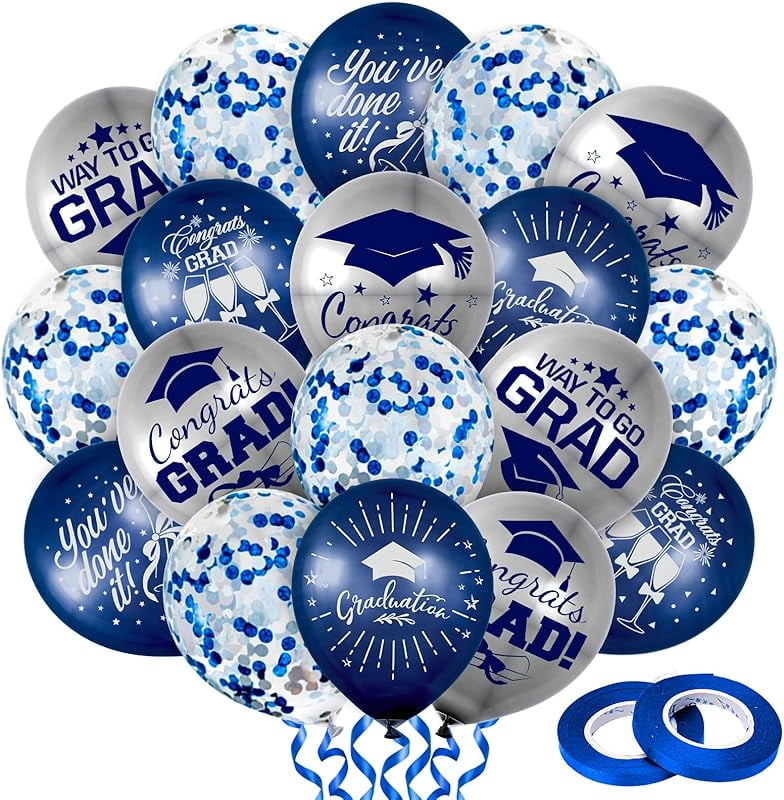 Whaline 60Pcs Graduation Party Balloon Set 7 Designs Blue White ...