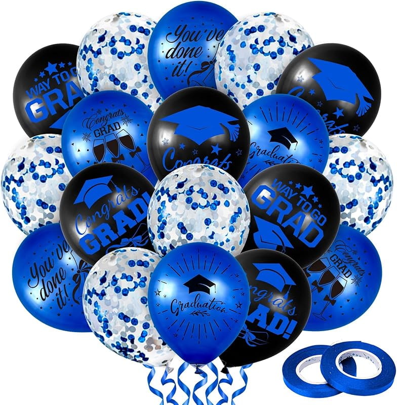 Whaline 60Pcs Graduation Party Balloon Set 7 Designs Blue White ...