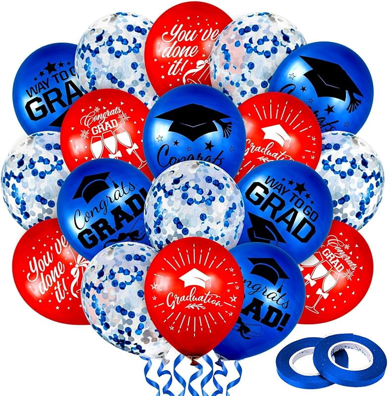 Whaline 60Pcs Graduation Party Balloon Set 7 Designs Blue White ...