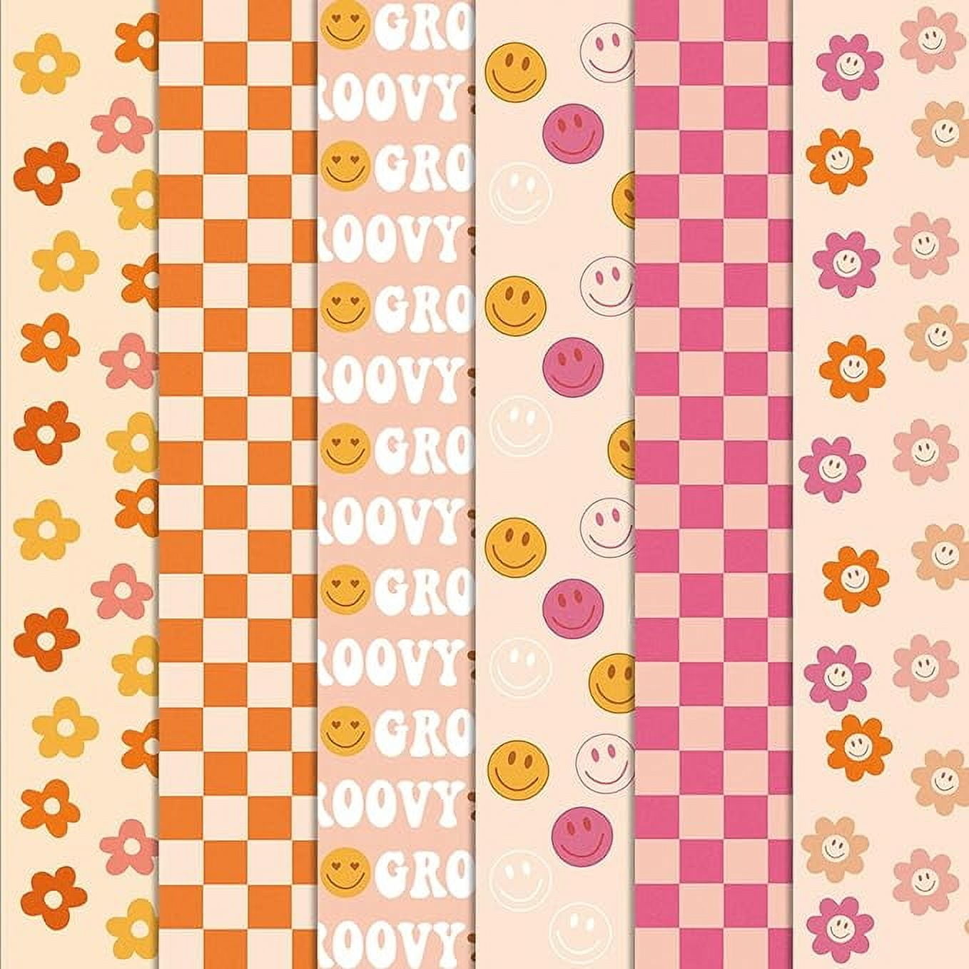 Whaline 6Pcs Retro Groovy Cotton Fabric Bundles 18 x 22 Inch Pink ...