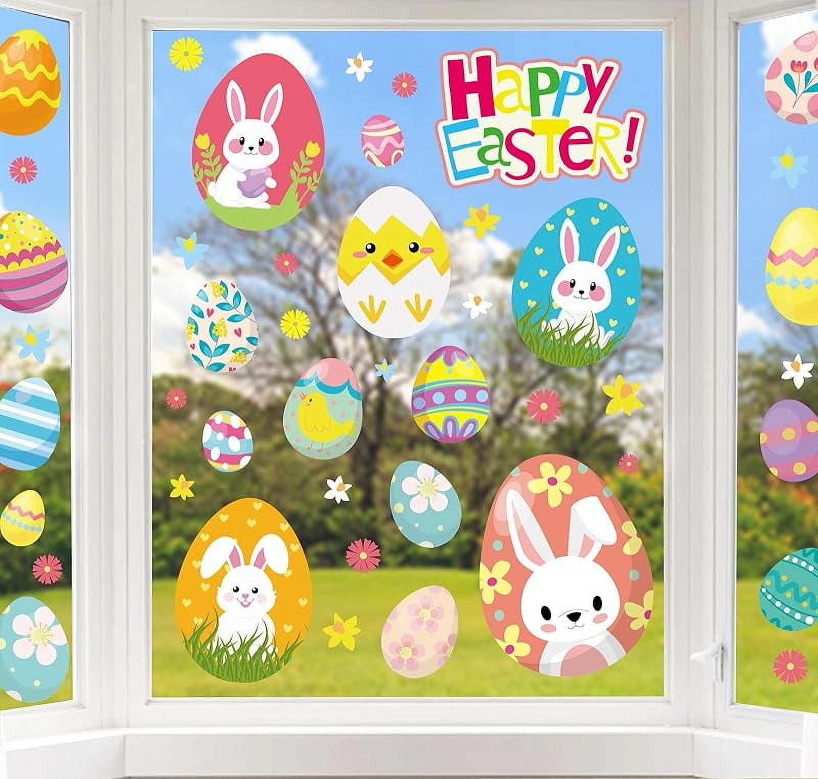 Whaline 9 Sheets Easter Window Clings Cute Cartoon Bunny Egg Chick ...