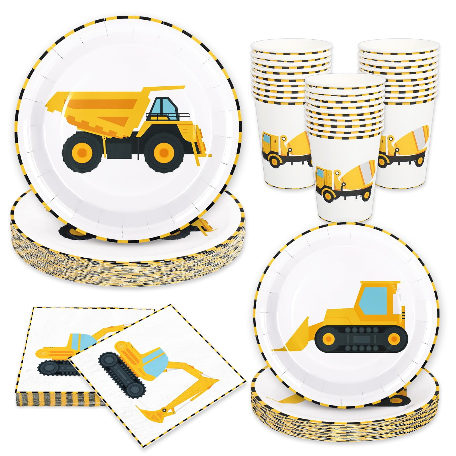 Whaline 96Pcs Construction Party Tableware Dump Truck Paper Plate ...