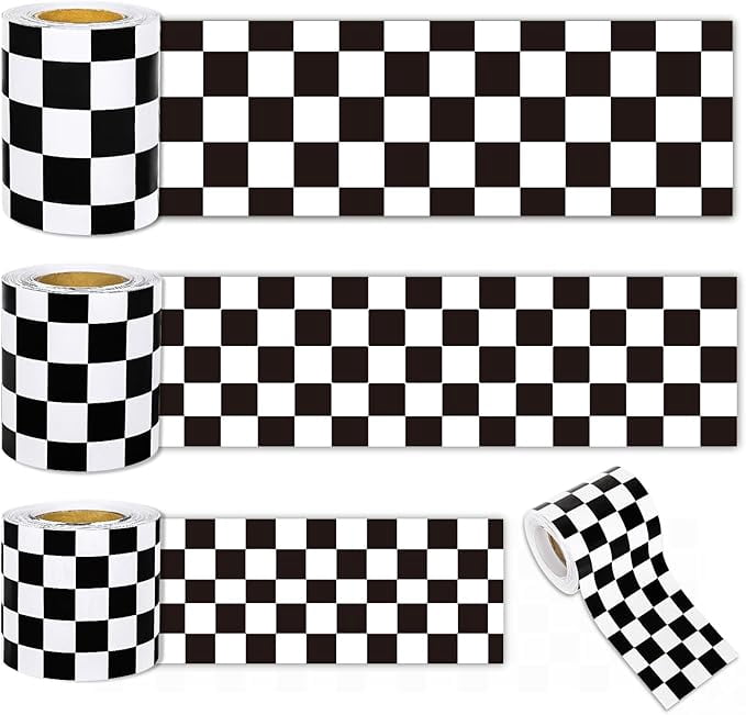 Whaline 98.4ft Checkered Bulletin Board Borders 3 Sizes White Black ...