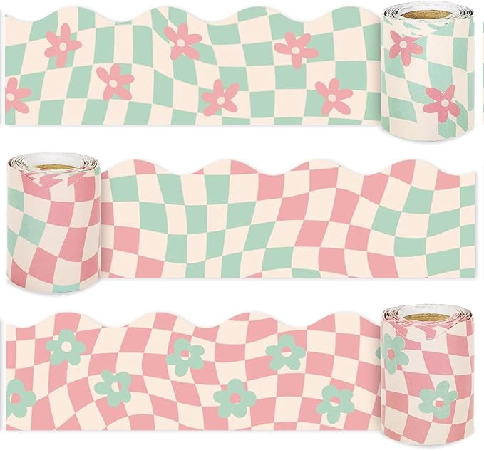 Whaline 98.4ft Retro Groovy Bulletin Board Borders Pink Green Checkered ...