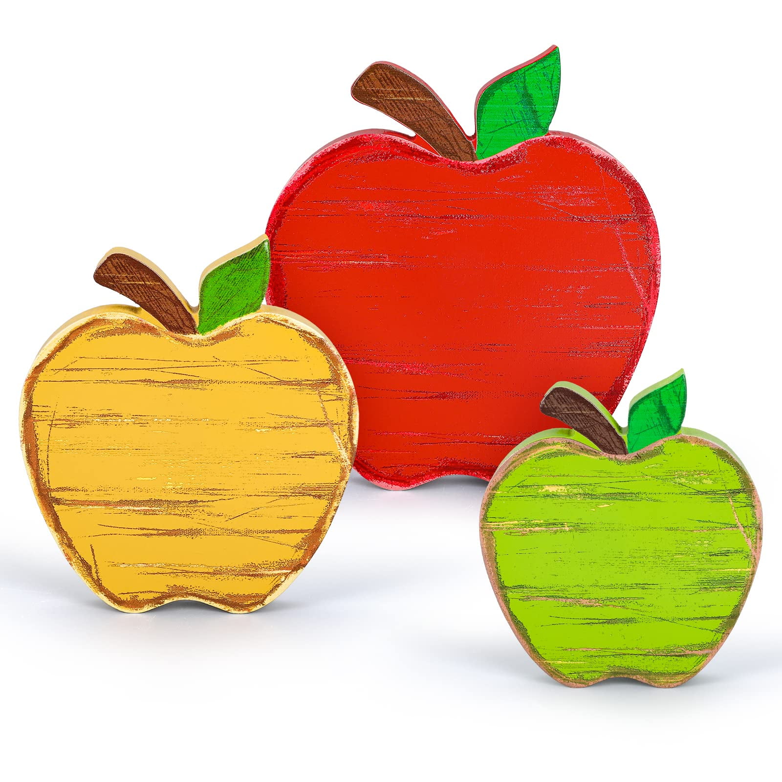 Whaline Back to School Wooden Signs Retro Apple Ornaments Red Yellow ...