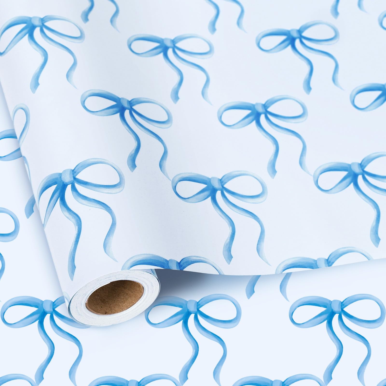 Whaline Blue Bow TWE5 Wrapping Paper -Mini Roll- 17in x 38Ft Bow-knot ...