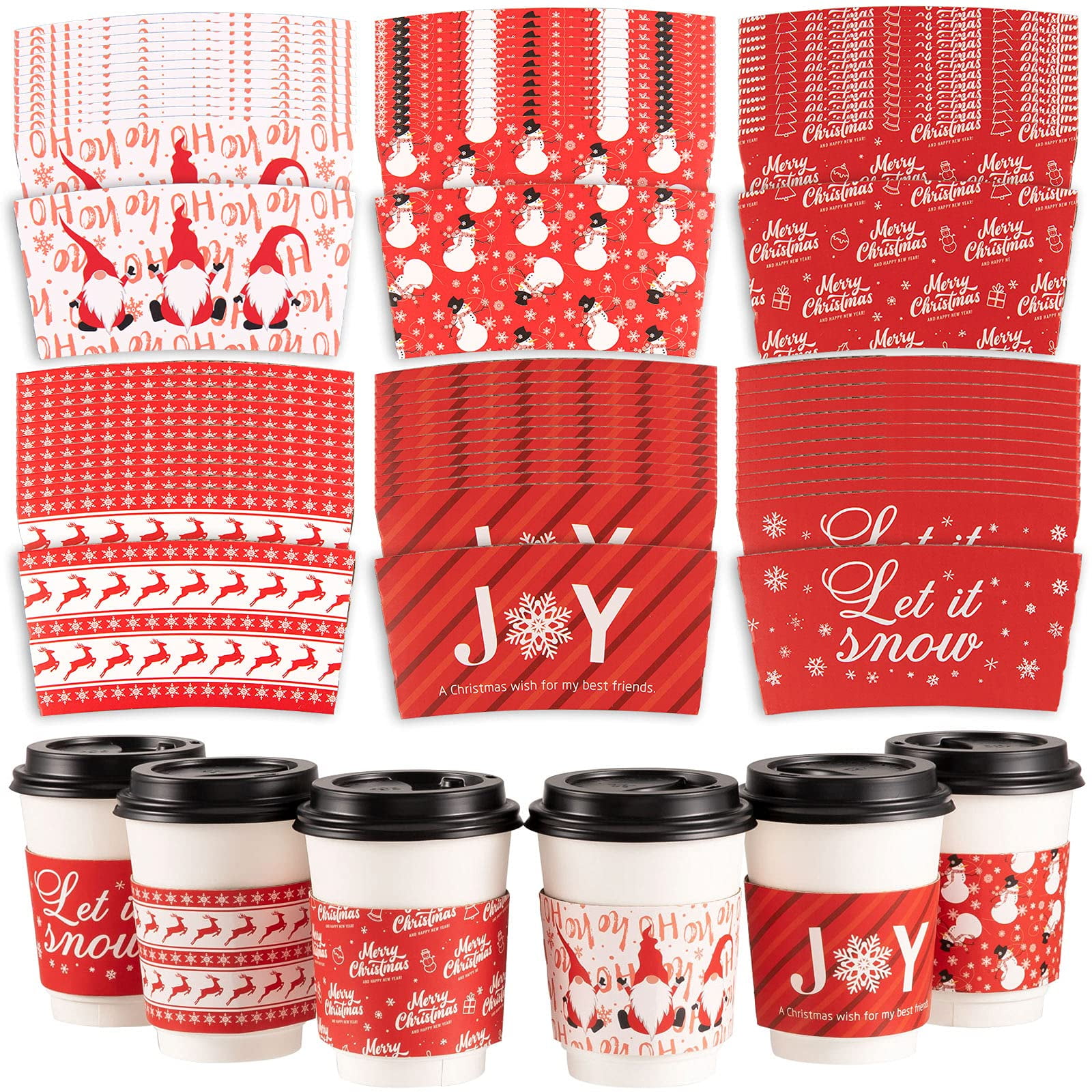 Whaline Christmas Coffee Tea Cup Sleeves 30 Pack Disposable Cardboard ...