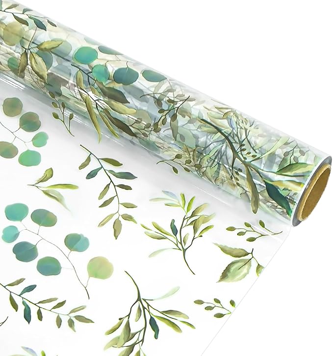 Whaline Eucalyptus Cellophane Wrap Roll Greenery Clear Wrapping Paper ...