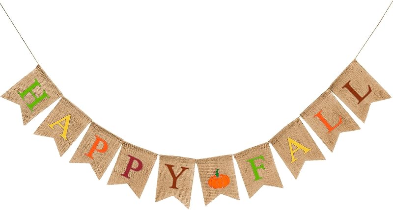 Whaline Happy Fall Pumpkin Burlap Banner Harvest Home Decor Bunting ...