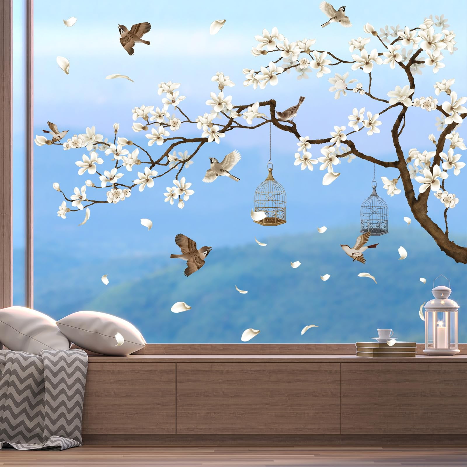 Whaline Spring Cherry FEV6 Blossom Tree Window Cling Stickers Flower ...