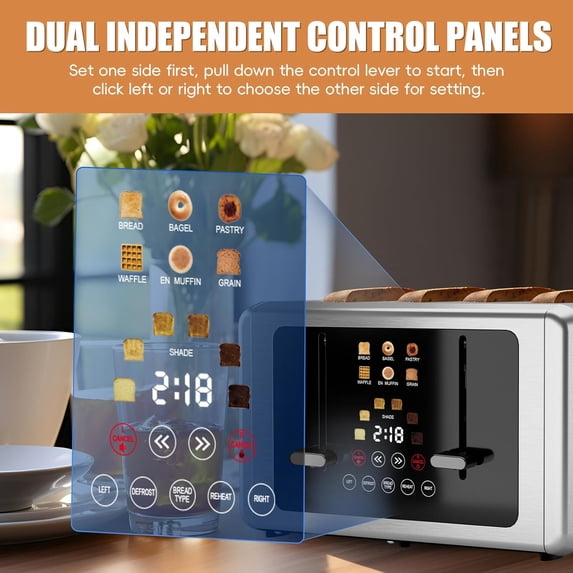 4-Slice Toaster with Touchscreen -Wide Slots Dual Control 6 Levels ...