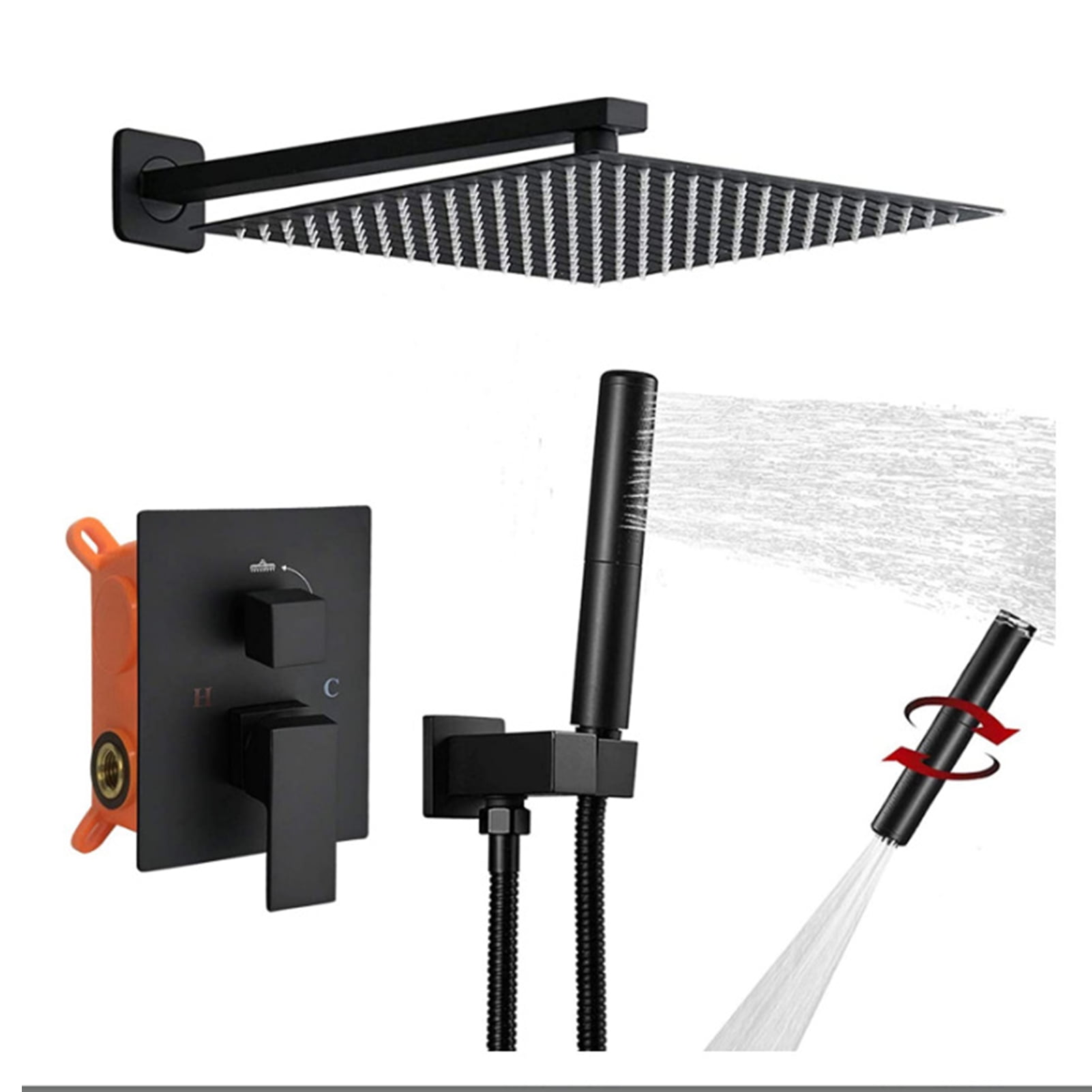 Wharick Wall Mounted Rain Shower Faucet System Set with Handheld Rotary ...