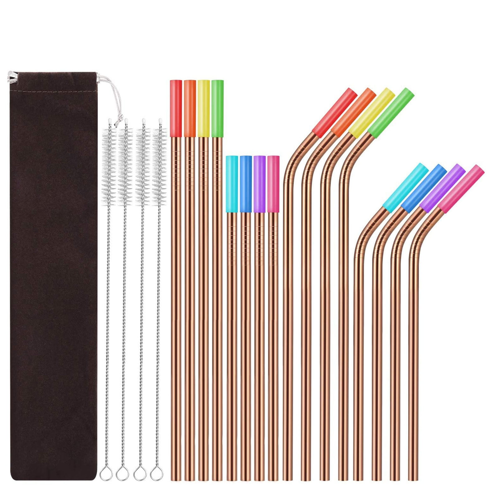 Wharick 16Pcs/Set Reusable Metal Straws with Silicone Tips, 8.5” 10.5 ...