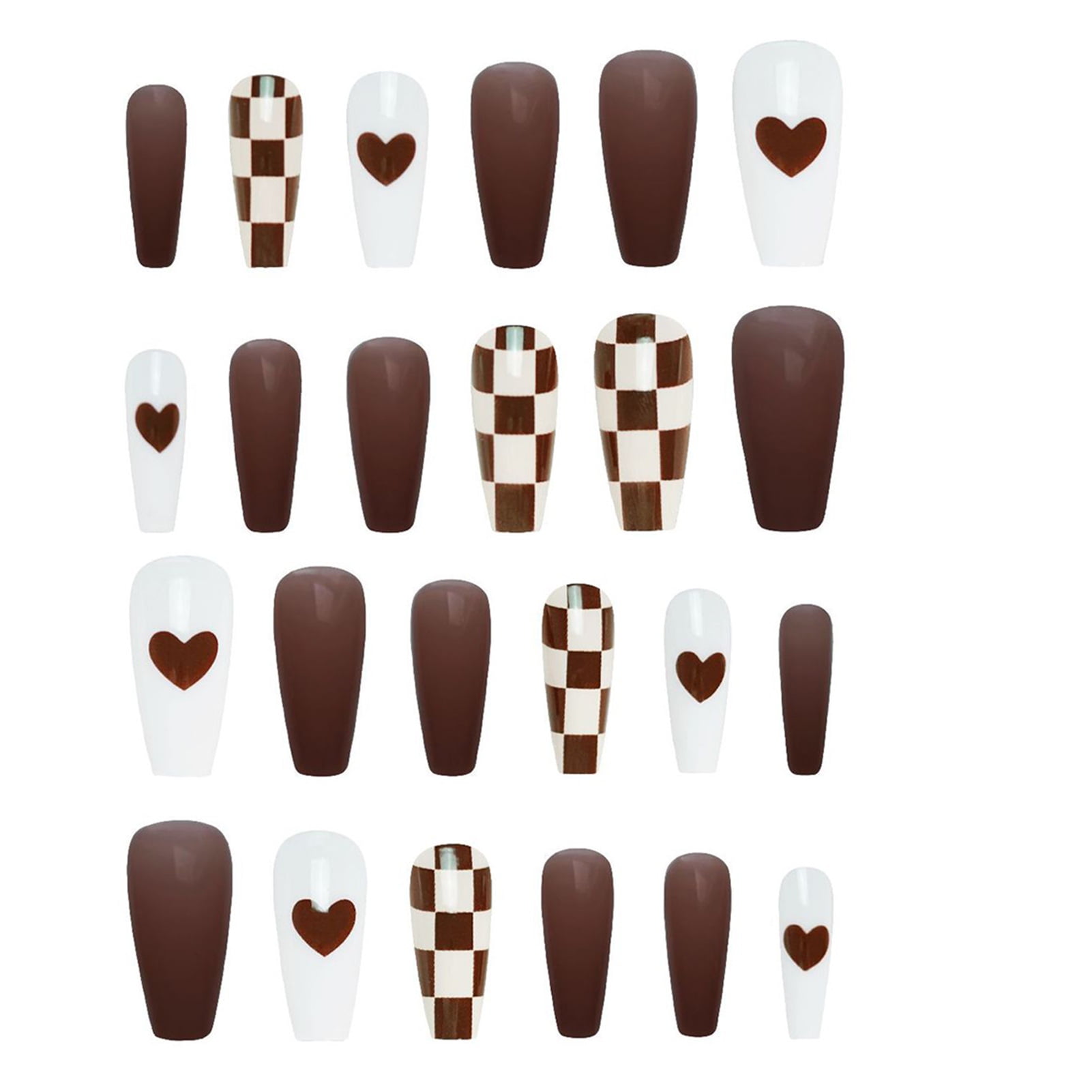 Wharick 24Pcs Chess False Nails Chocolate Coffee Color Versatile DIY ...