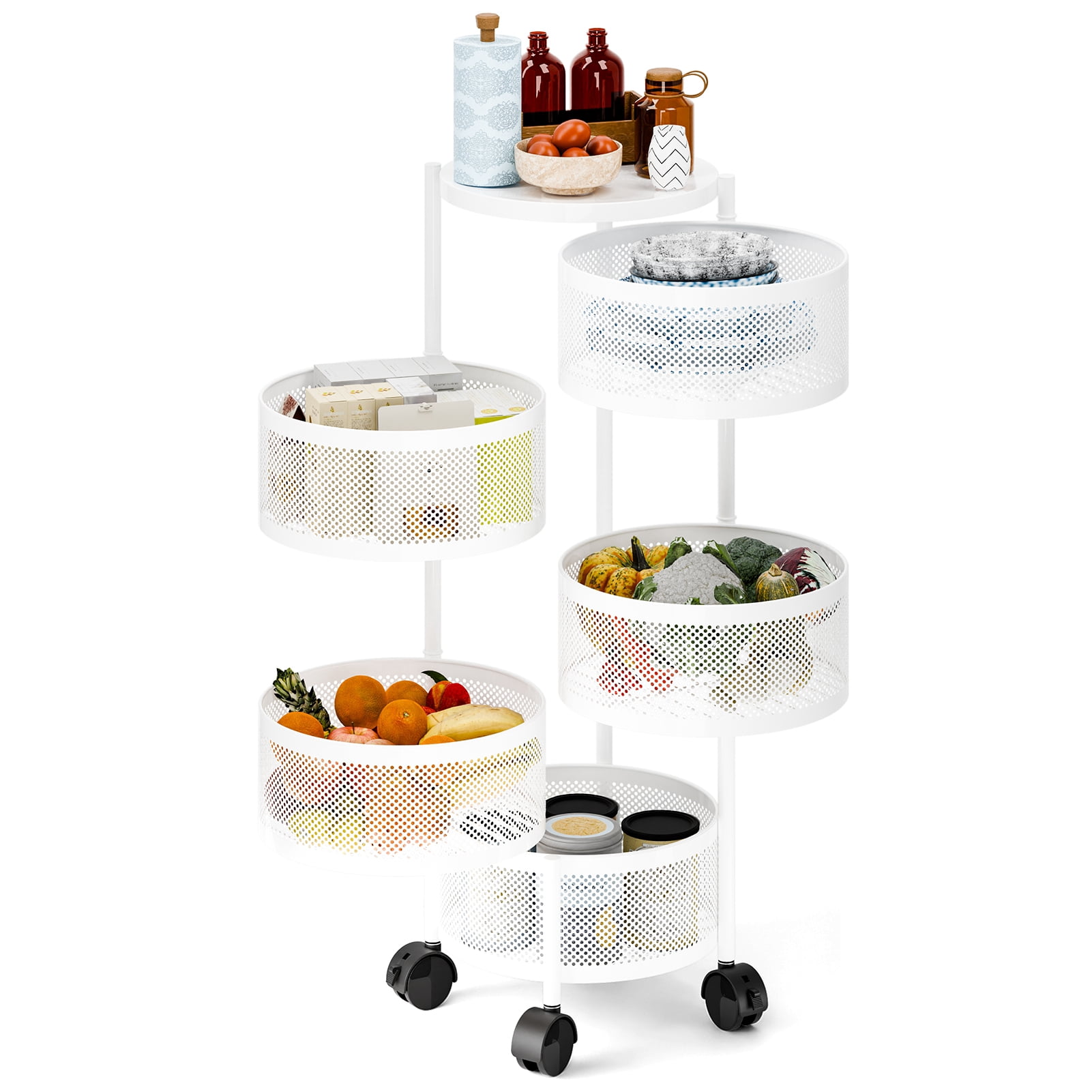 Wharick 3/4/5 Tier Kitchen Rotating Storage Rack White Fruit Basket ...