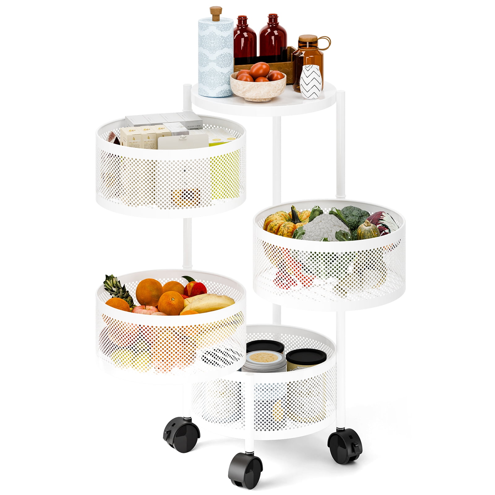 Wharick 3/4/5 Tier Kitchen Rotating Storage Rack White Fruit Basket ...