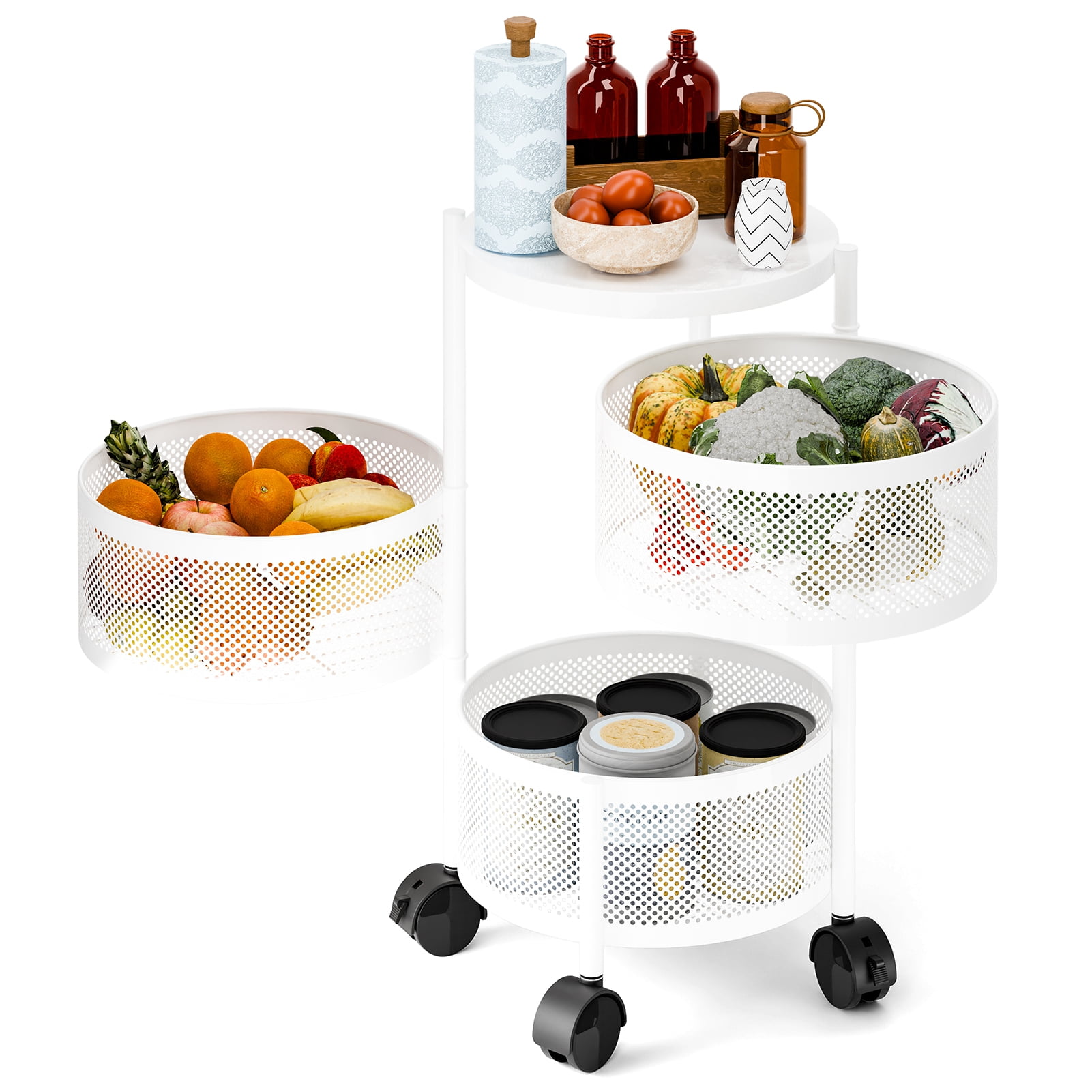 Wharick 3/4/5 Tier Kitchen Rotating Storage Rack White Fruit Basket ...