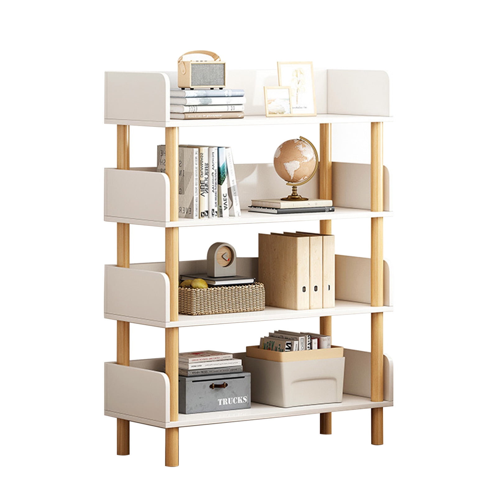 Wharick 4-Tier Wooden Open Bookcase, Freestanding Kids Book Storage ...