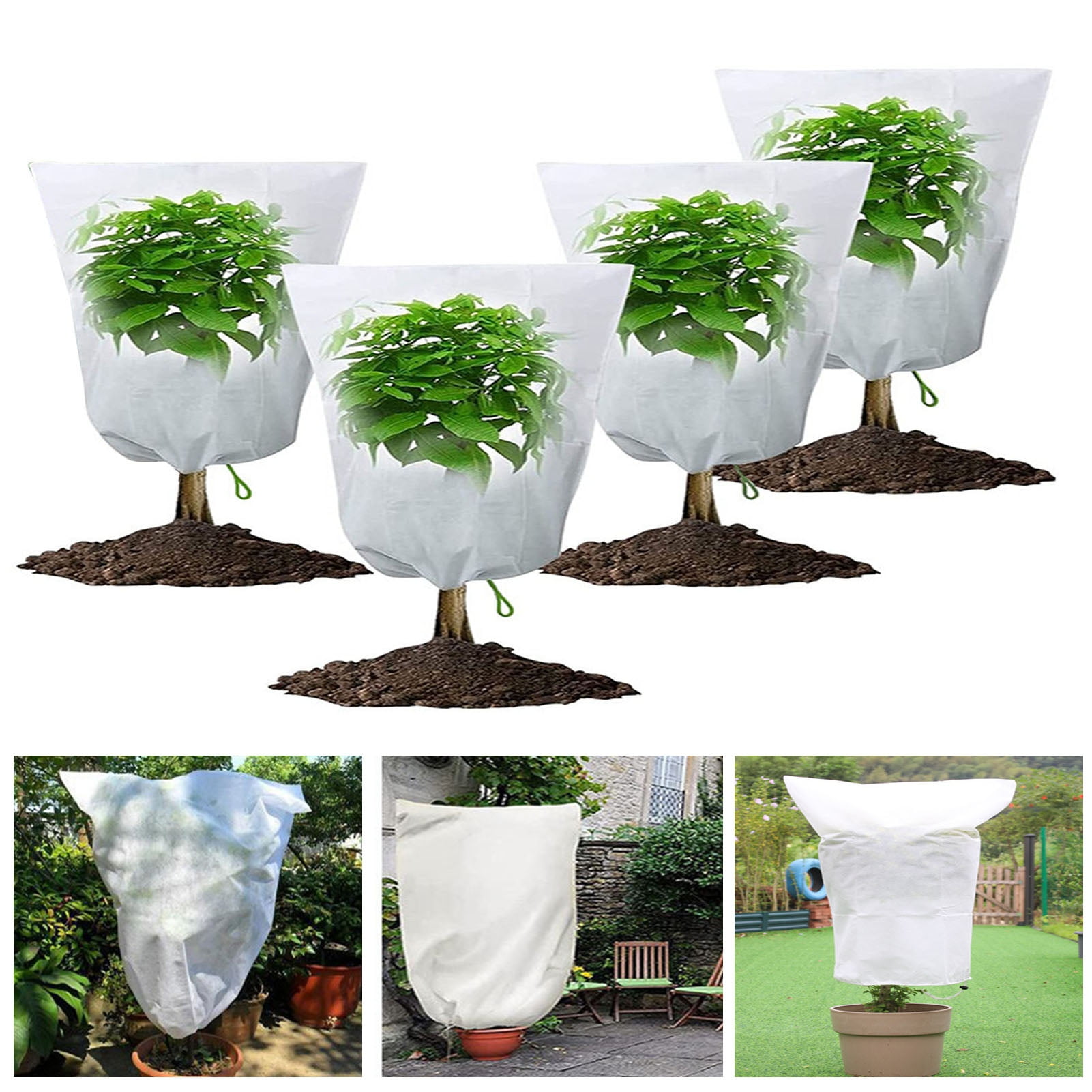 Wharick 4Pcs Winter Plant Cold Cover with Drawstring Reusable Non woven ...