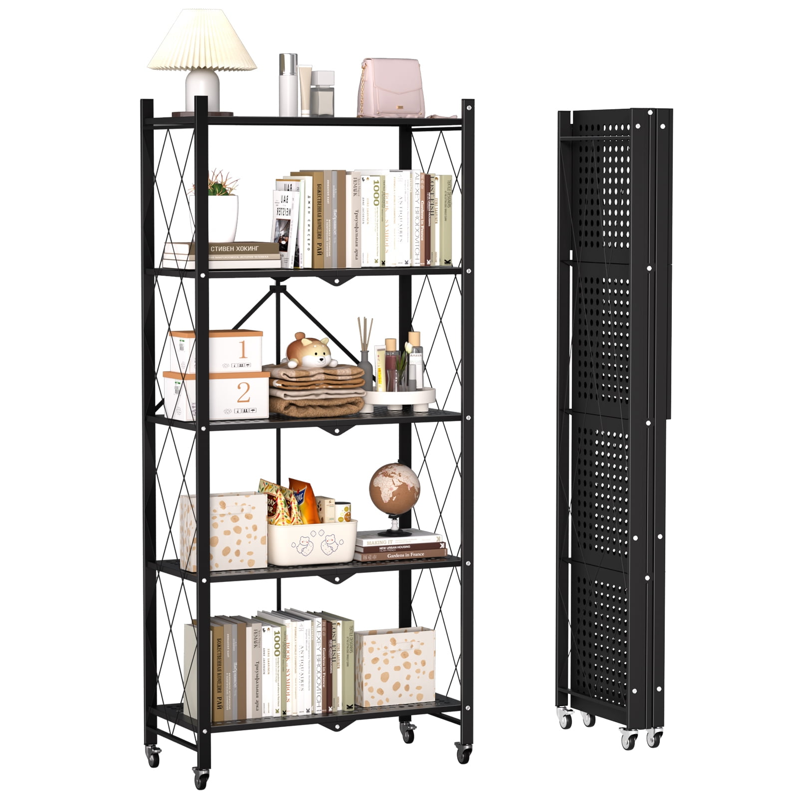 Wharick 5 Tiers Foldable Storage Shelves 63.78inch Metal Rack Storage ...