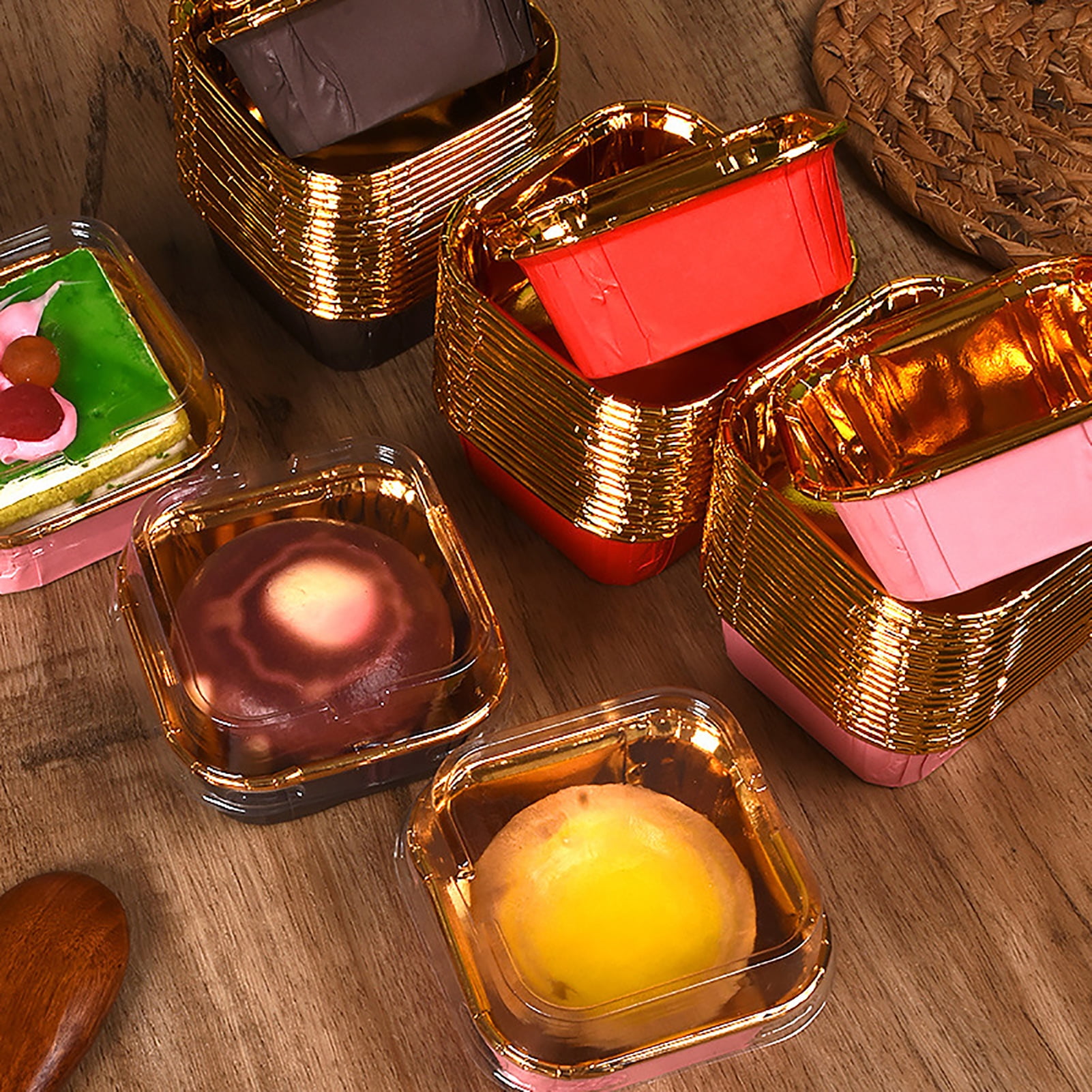 Wharick 50Pcs Muffin Dessert Cups, Square Cupcake Coated Paper Boxes ...