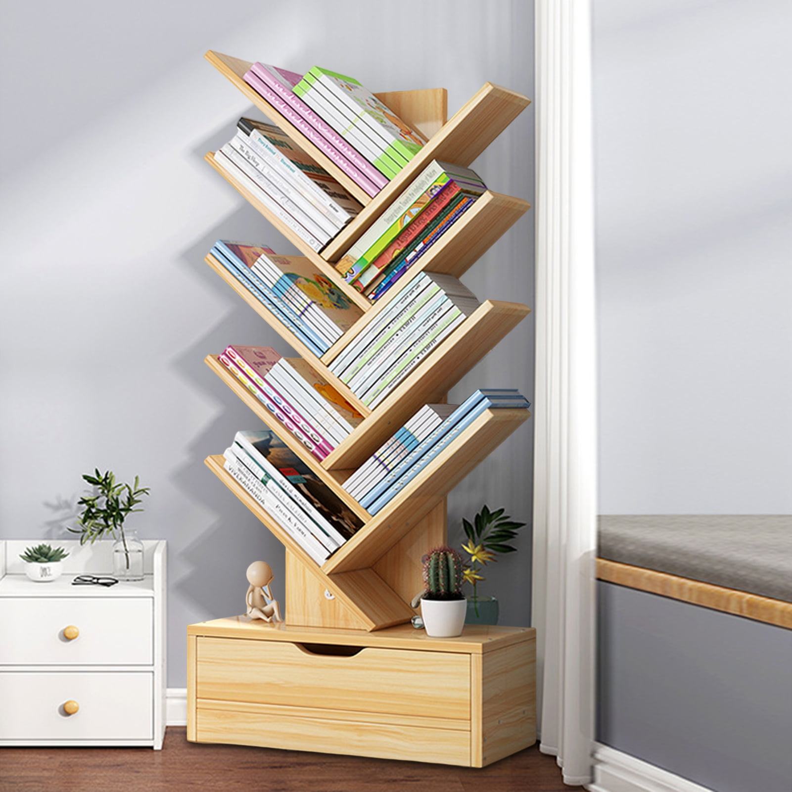 Wharick 8 Tier Bookshelf, Small Tree Bookcase, Modern Bookshelves ...