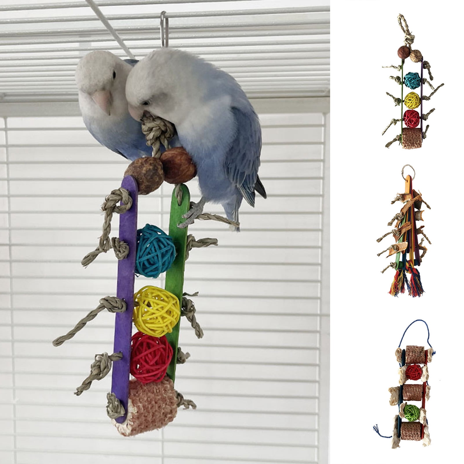 Wharick Bird Chew Toy Natural Wooden Teeth Grinding Foraging Ball ...