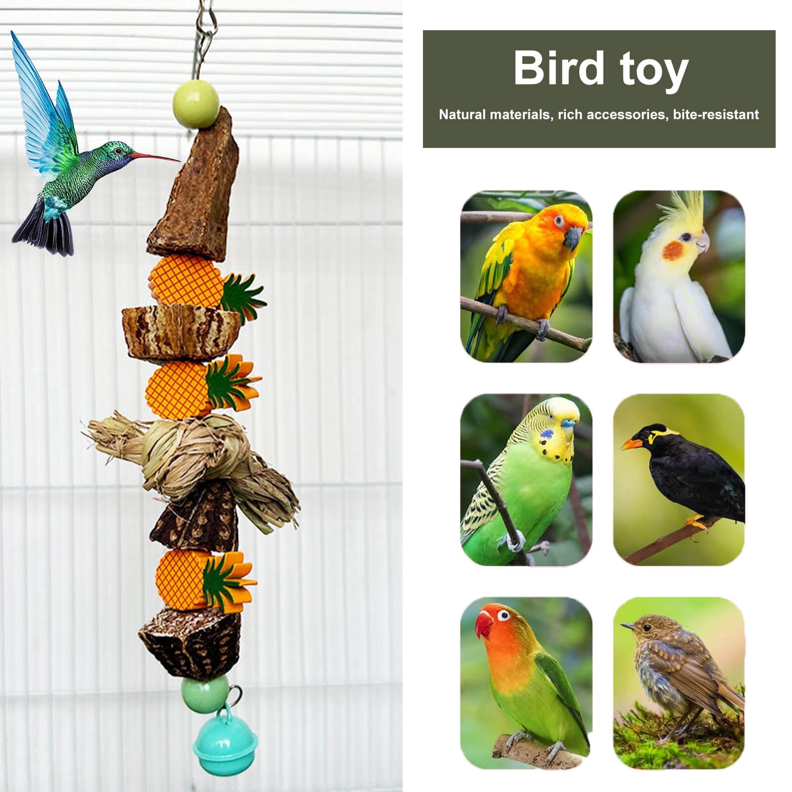Wharick Bird Chew Toy, with Bell Wooden Pineapple Bird Toy, for Small ...