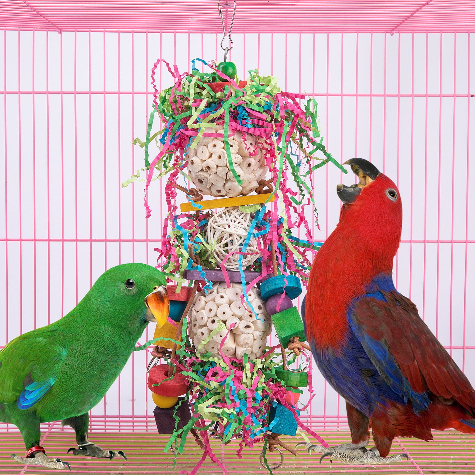 Wharick Bird Parrot Chew Toy Bird Shredder Toys Hanging Toy with Wooden ...