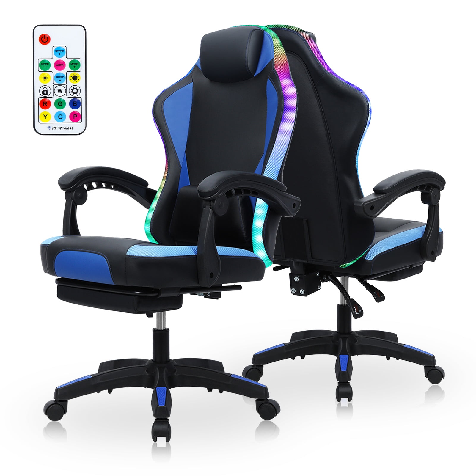 Wharick Computer Game Chair Swivel Seat Gamer Chair with RGB LED Lights ...